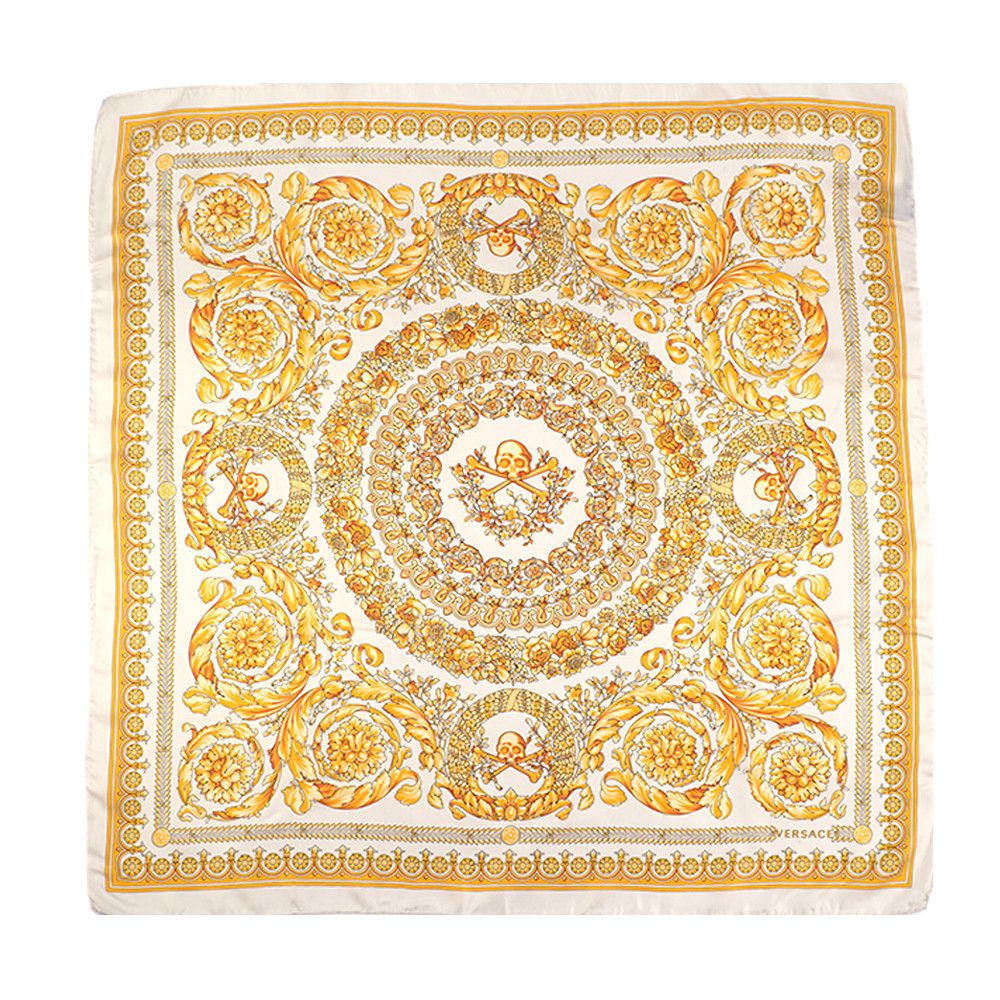 Versace Versace Medusa Baroque Skull Print Silk Scarf White Gold | Grailed
