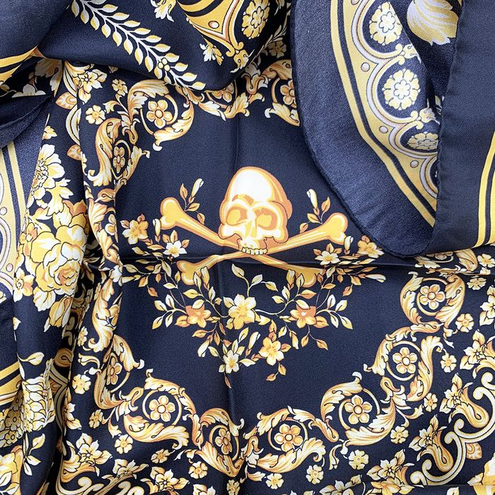 Versace Versace Medusa Baroque Skull Print Silk Scarf Black Gold | Grailed