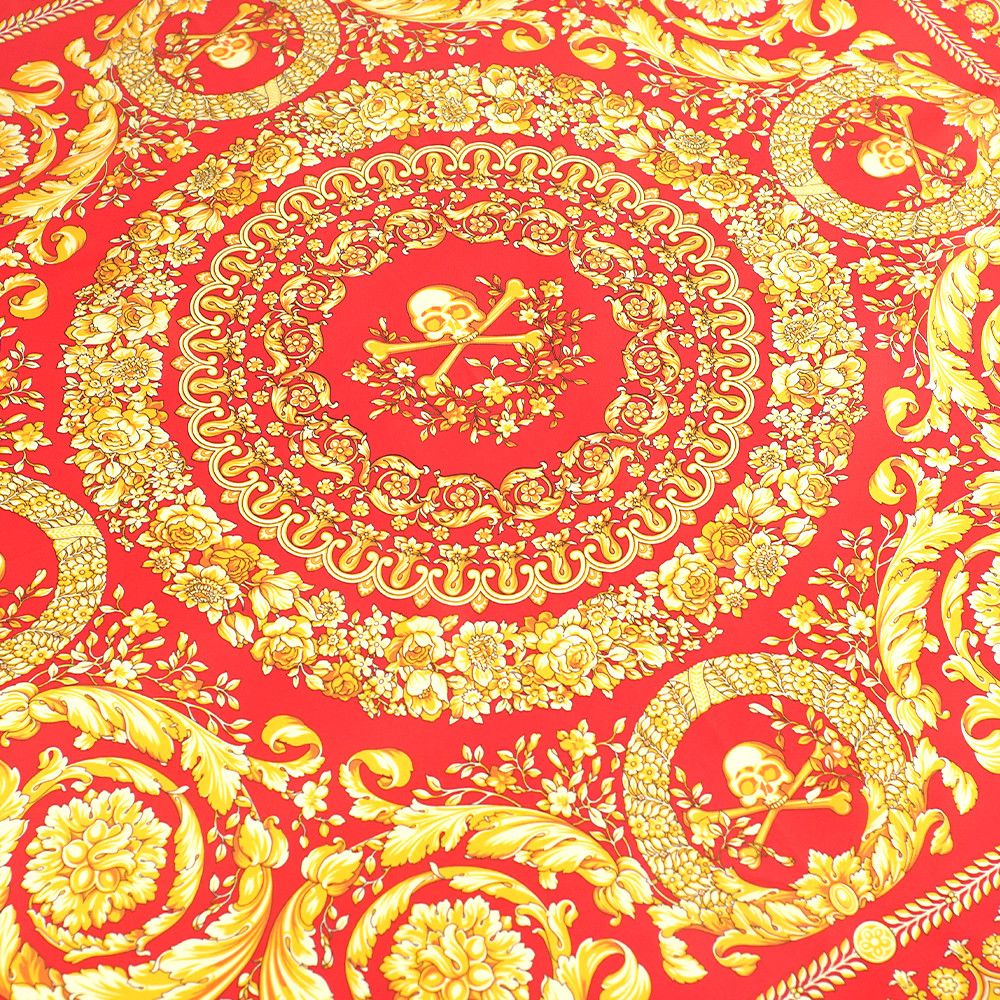 Versace Versace Medusa Baroque Skull Print Silk Scarf Red Gold | Grailed