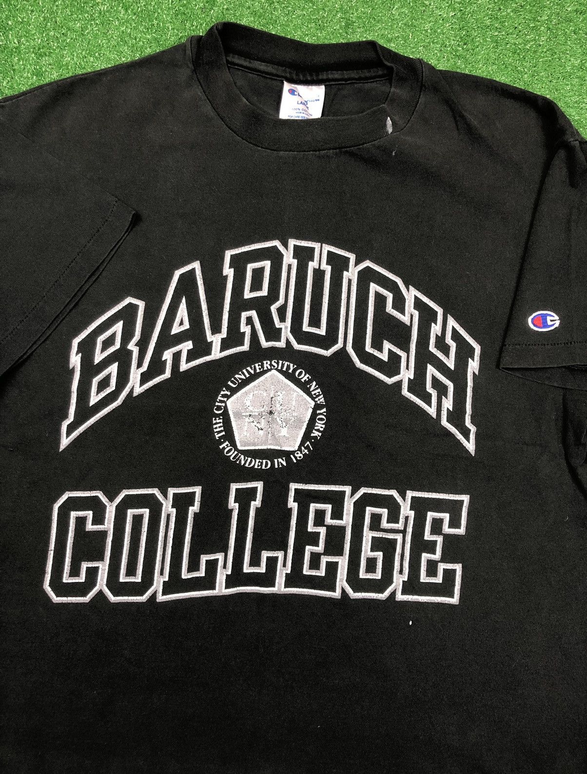 Vintage Vintage 90s Baruch College Champion Shirt Faded Black | Grailed