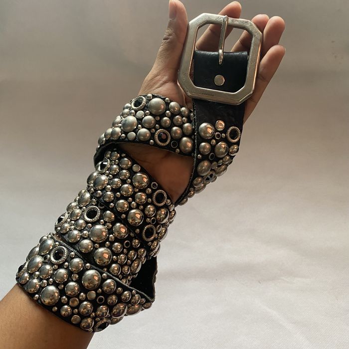 Avant Garde FULL METAL SPIKES CRYSTAL LEATHER BELT PUNK FASHIONS | Grailed