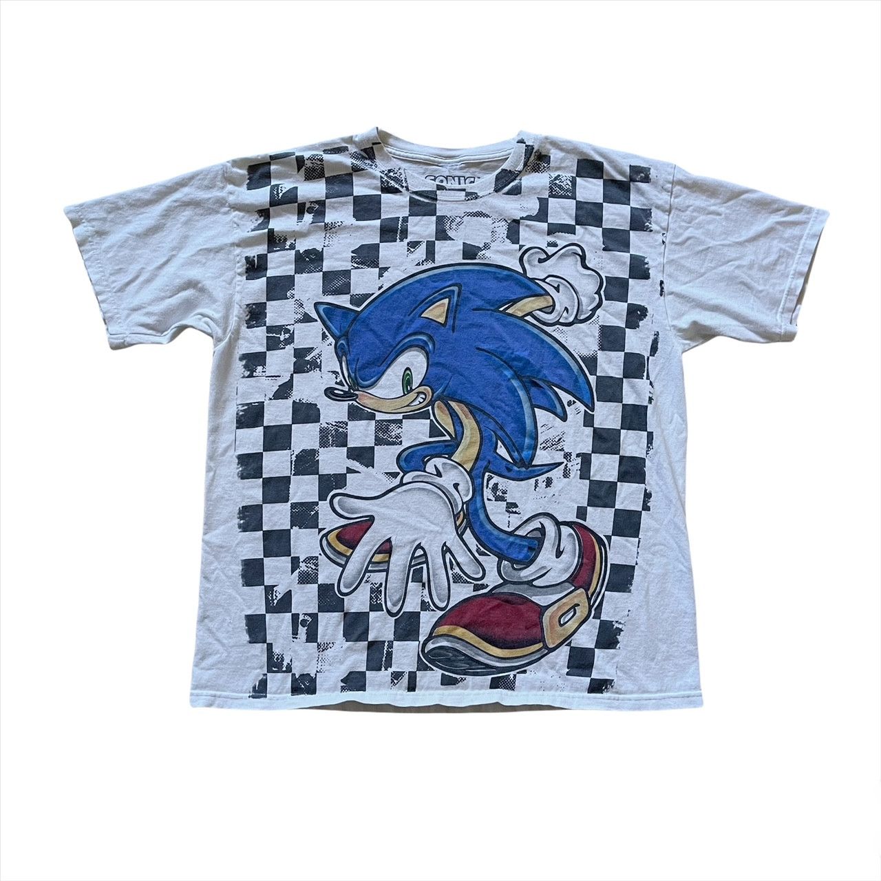 Vintage Vtg Sonic The Hedgehog White Checkered Flag T-Shirt | Grailed
