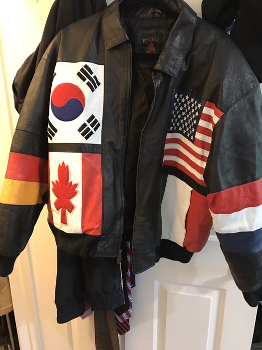 Phase 3 vintage Flags Of The World Tory Lanez Leather Bomber Jacket ...