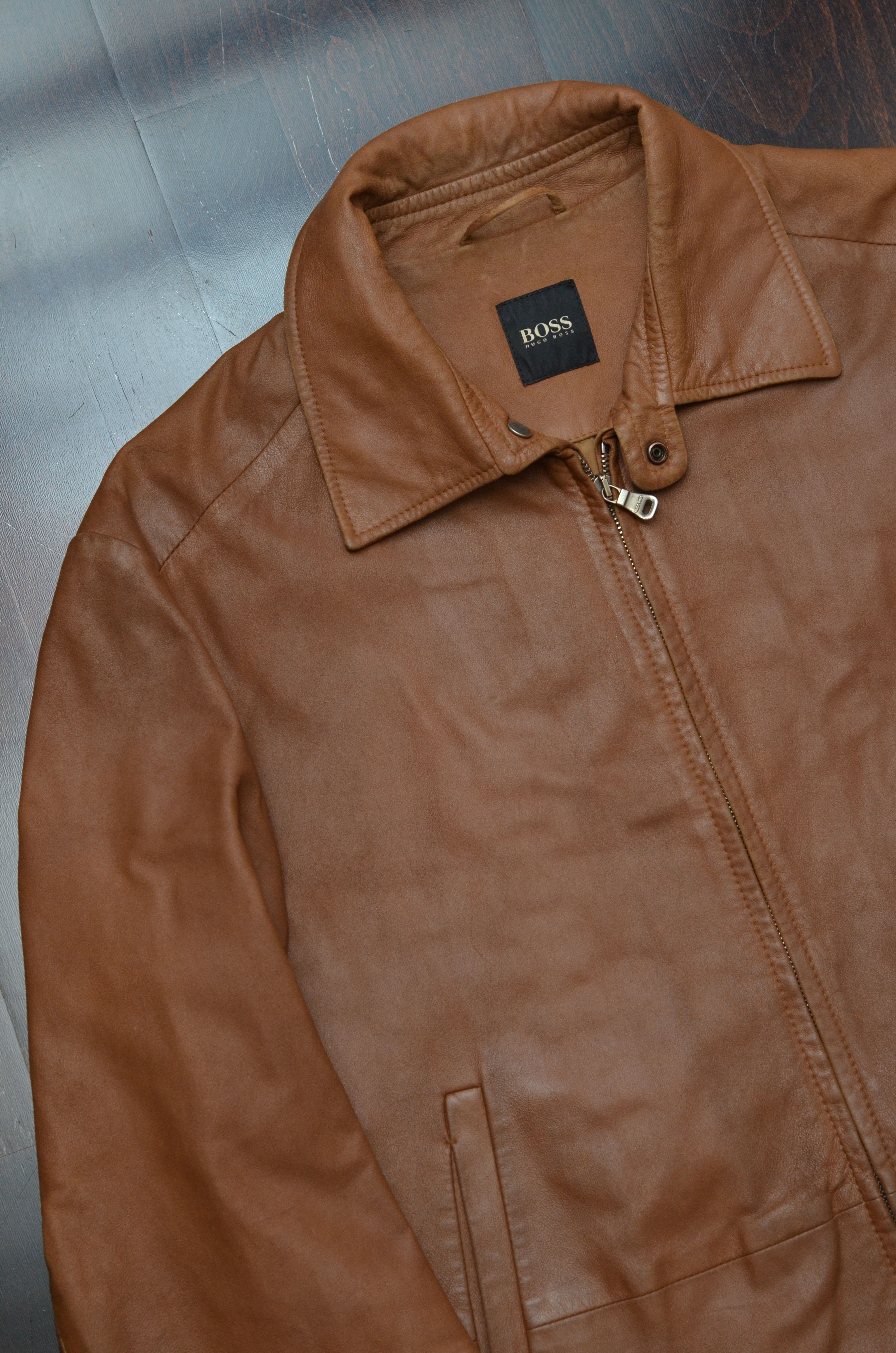 Hugo Boss × Leather Jacket × Luxury HUGO BOSS Luxury Full Zip Italian ...