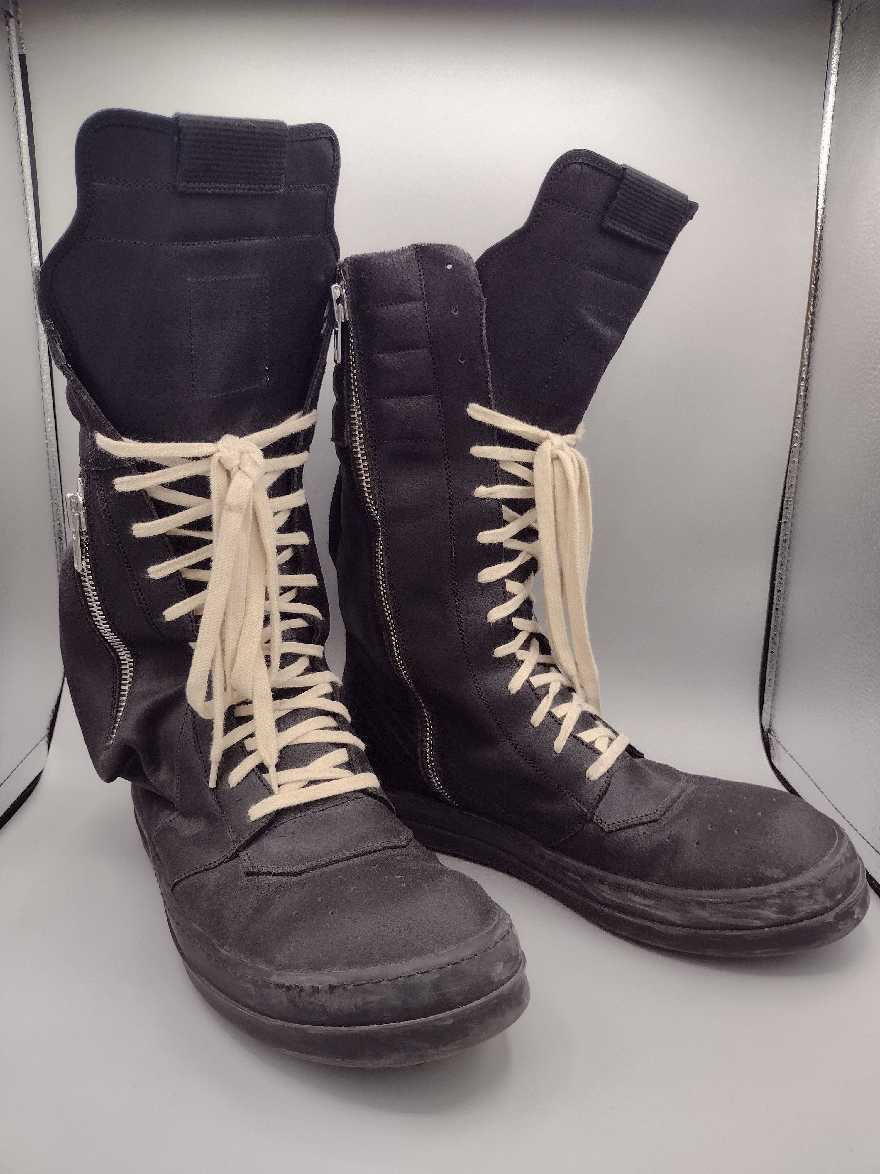 Rick Owens Triple Black Blistered Leather Cargobaskets | Grailed