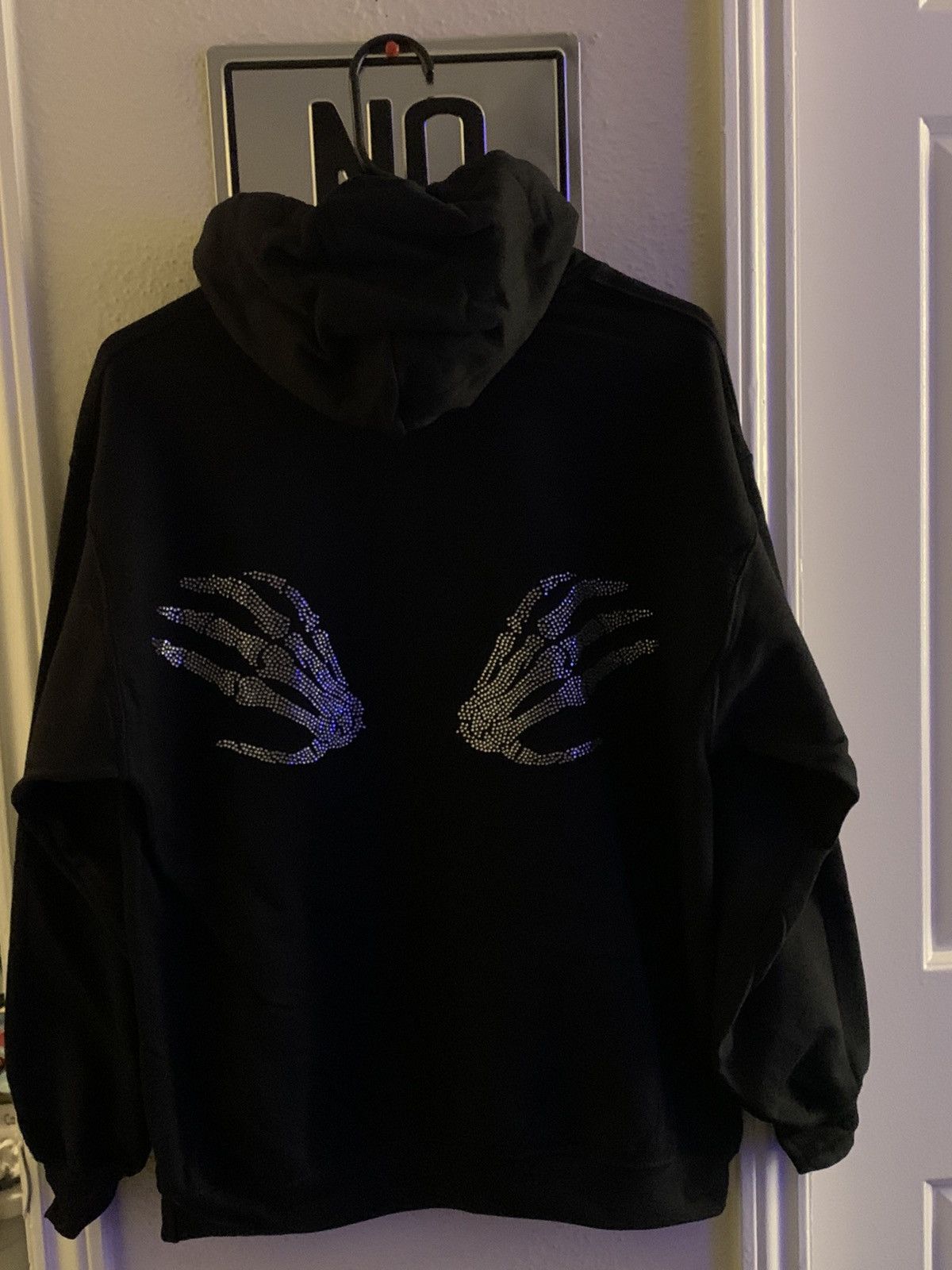Vintage Rhinestones Skeleton Hands and Cross Hoodie | Grailed