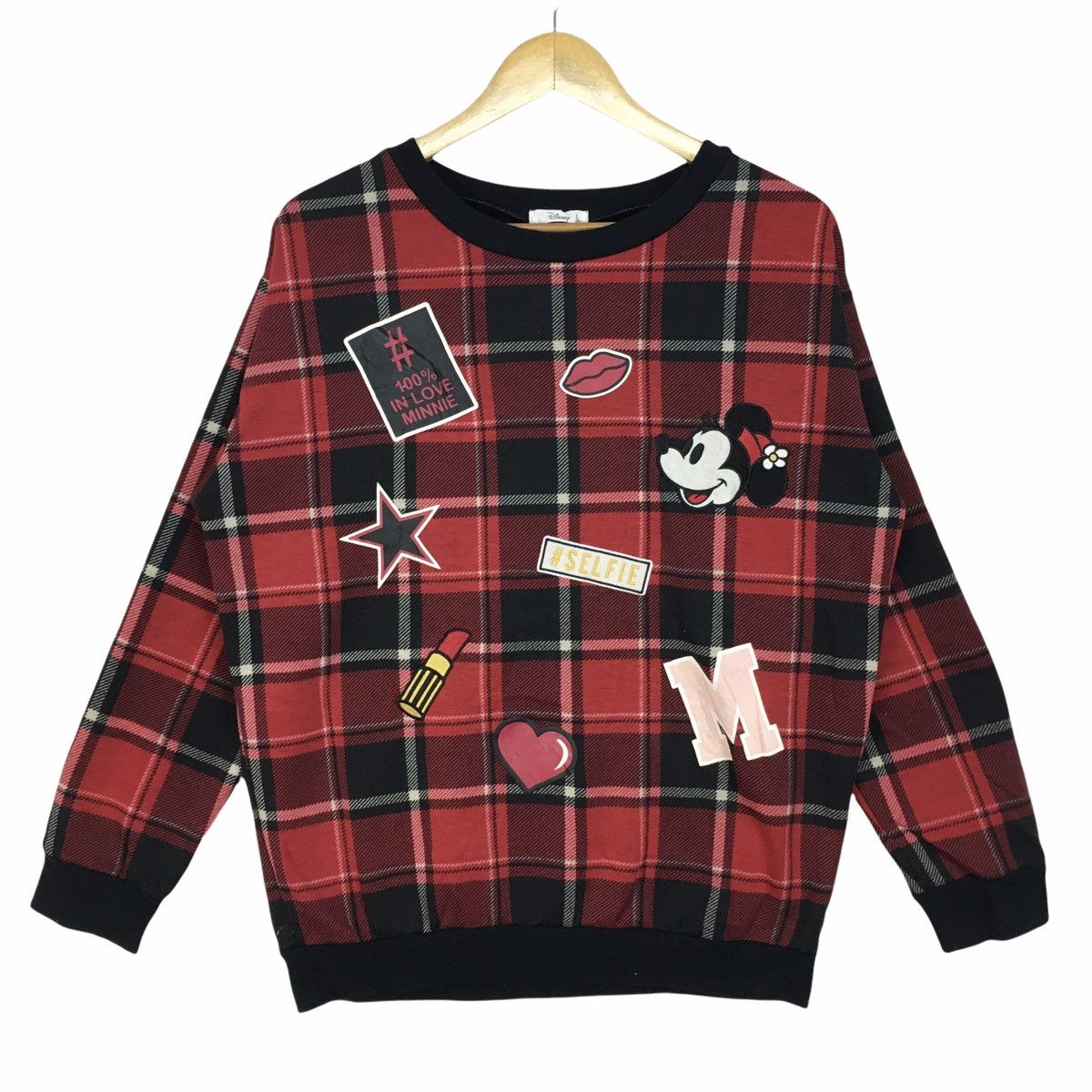 Mickey Mouse Disney Mickey Mouse Plaid Red Sweatshirt LL Size Cartoon ...