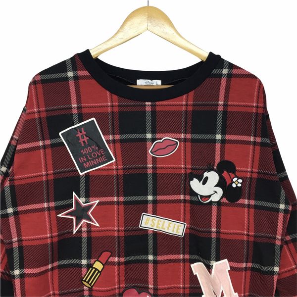 Mickey Mouse Disney Mickey Mouse Plaid Red Sweatshirt LL Size Cartoon ...