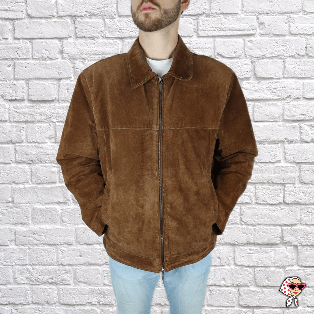 Leather Jacket × Other × Vintage VINTAGE BROWN REAL SUEDE LEATHER ...