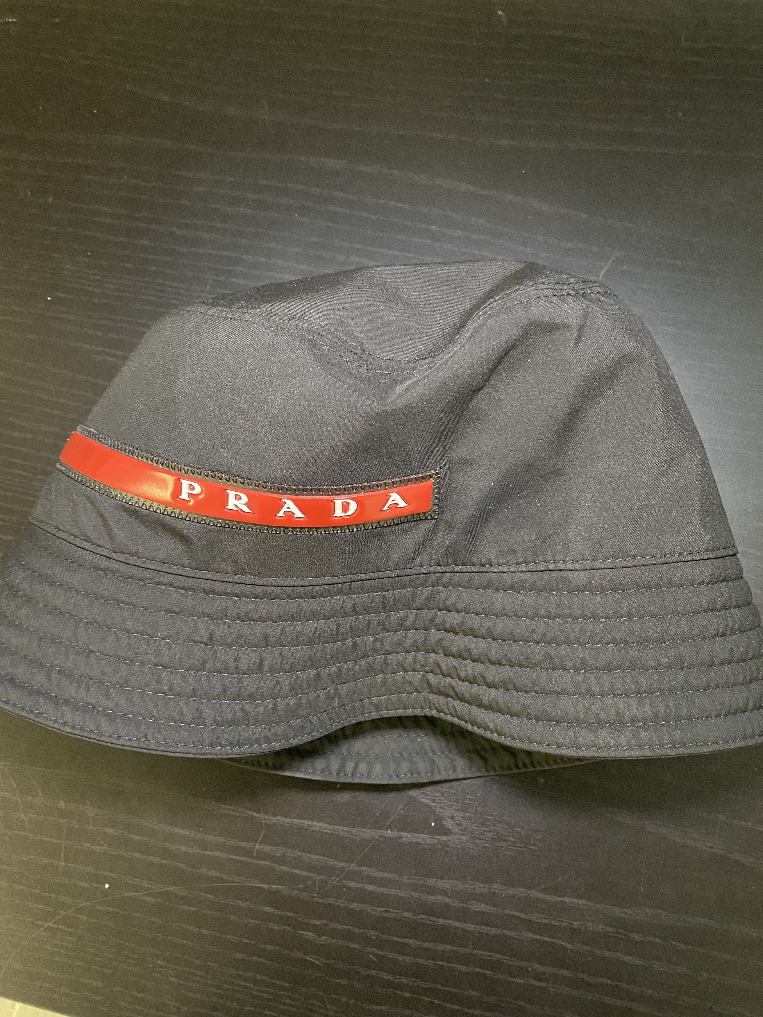 Prada Linea Rossa Technical Fabric Bucket Cap Hat Red Stripe Logo | Grailed