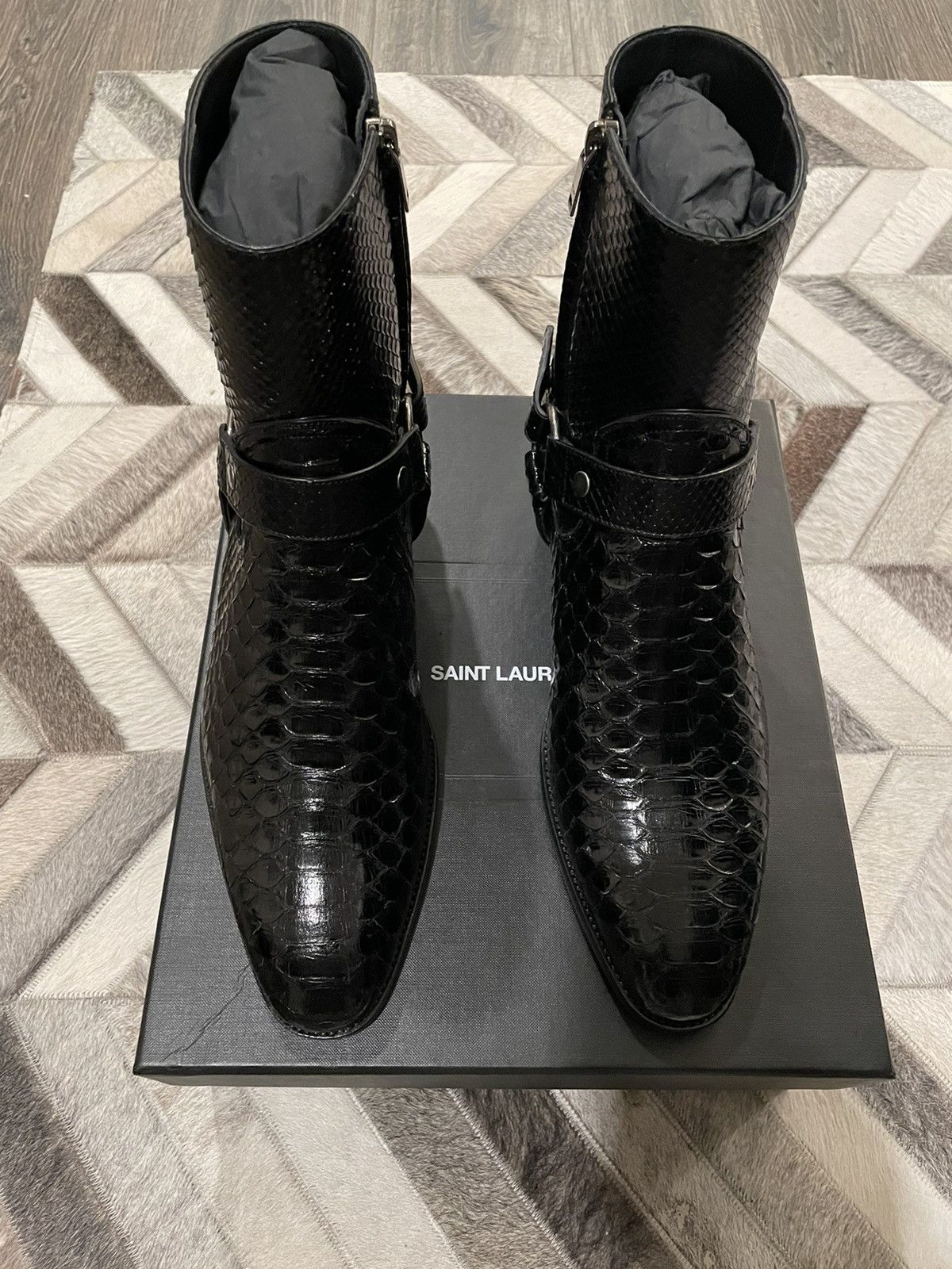 Saint Laurent Paris Saint Laurent Wyatt Harness Python Boots | Grailed