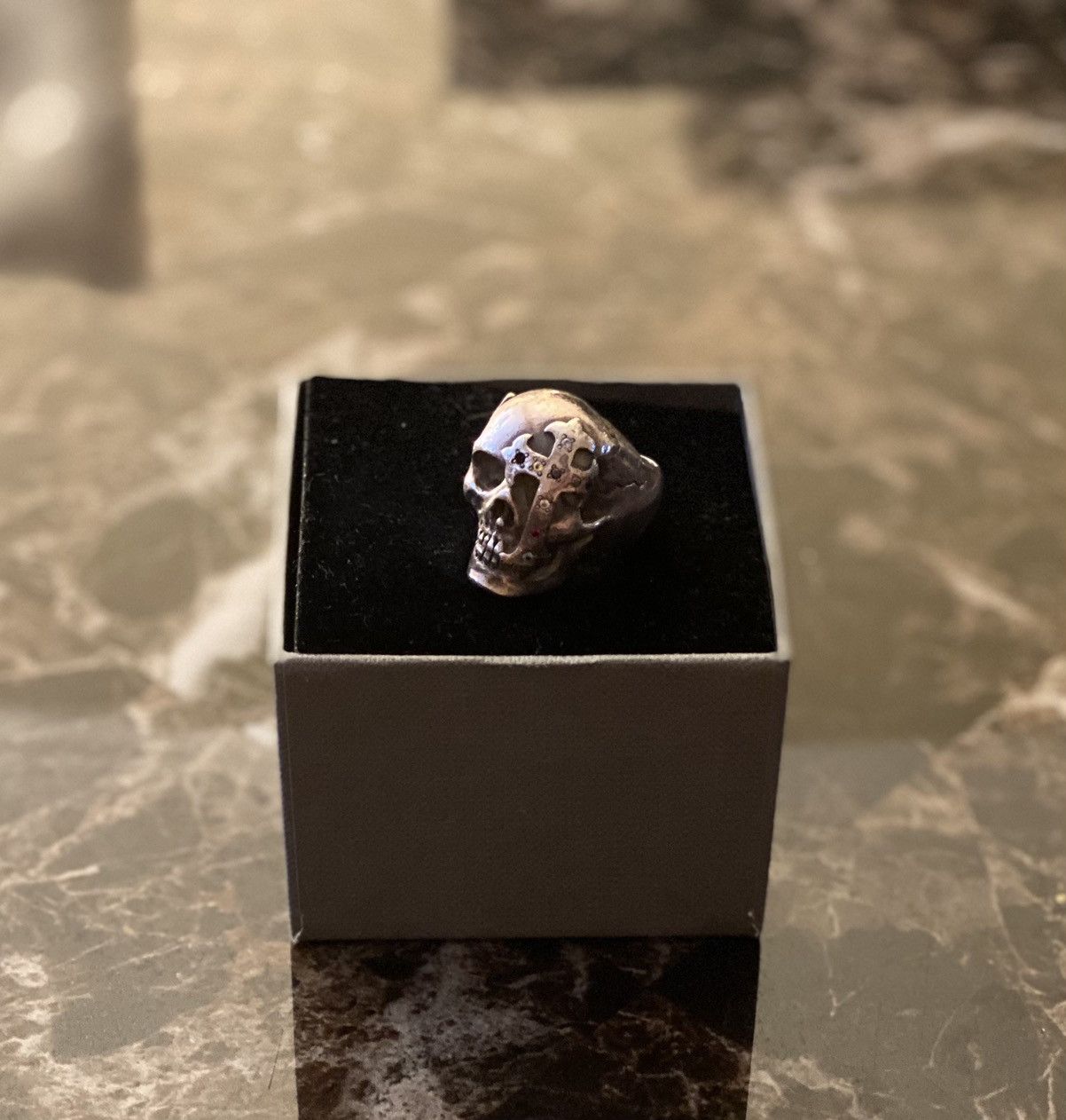 Number (N)ine NUMBER NINE SS05 Nightcrawler Bejeweled Silver Skull Ring ...