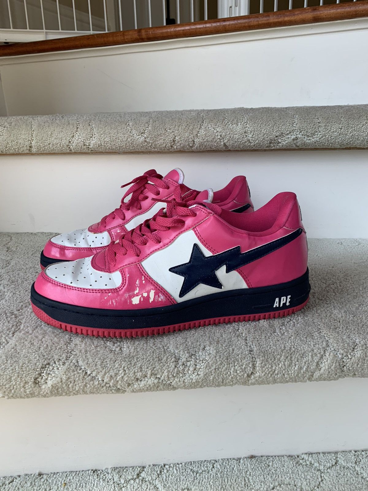 Bape Bape Bapesta pink/navy og | Grailed