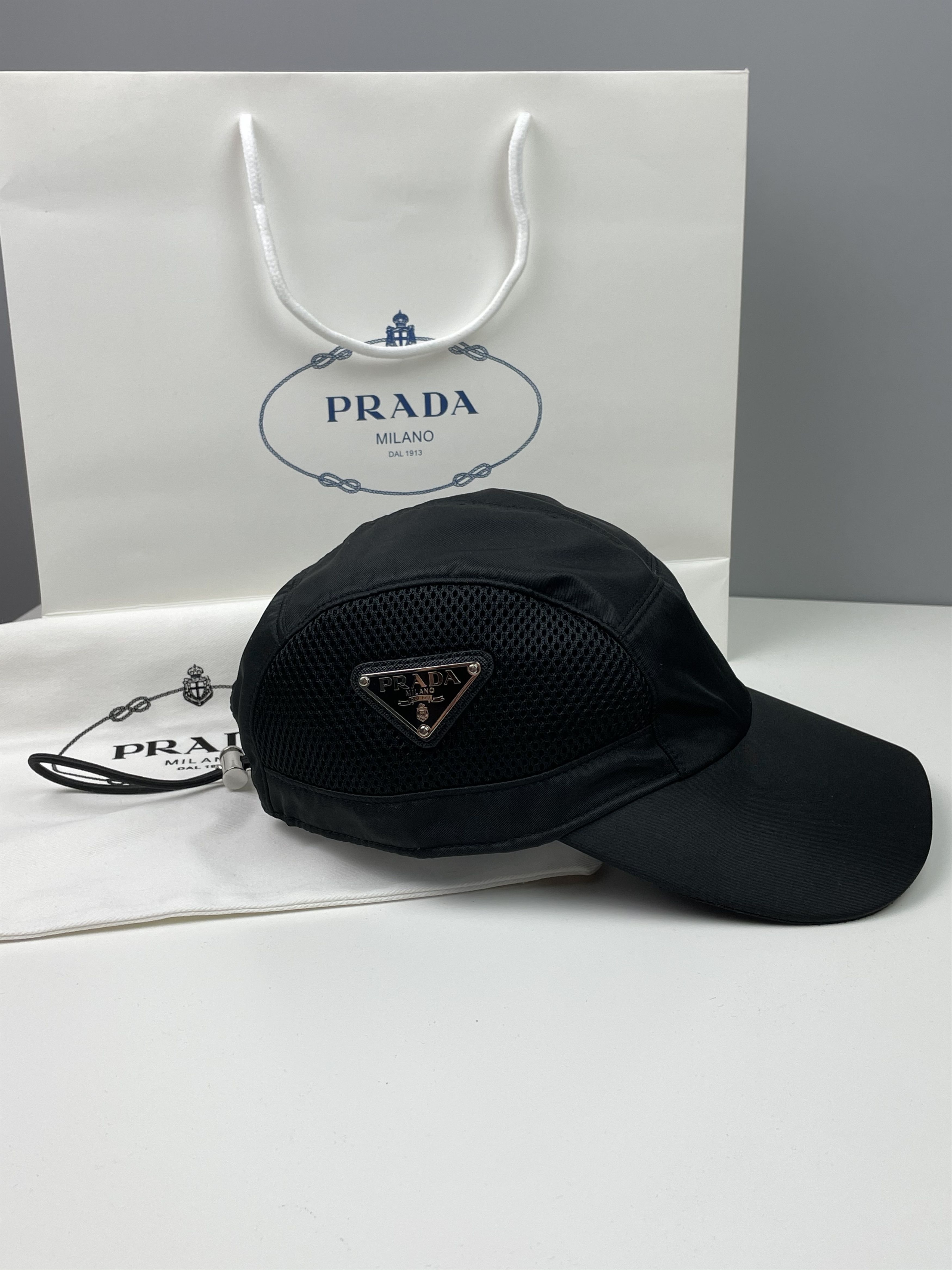 Prada Prada Nylon Mesh Panel Baseball Cap Triangle Logo One Size | Grailed