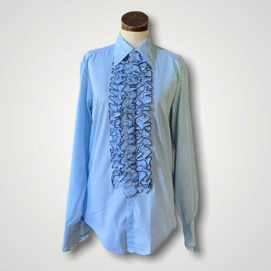After Six × Vintage Vintage AFTER SIX 70s Blue Ruffle Tuxedo Collar ...