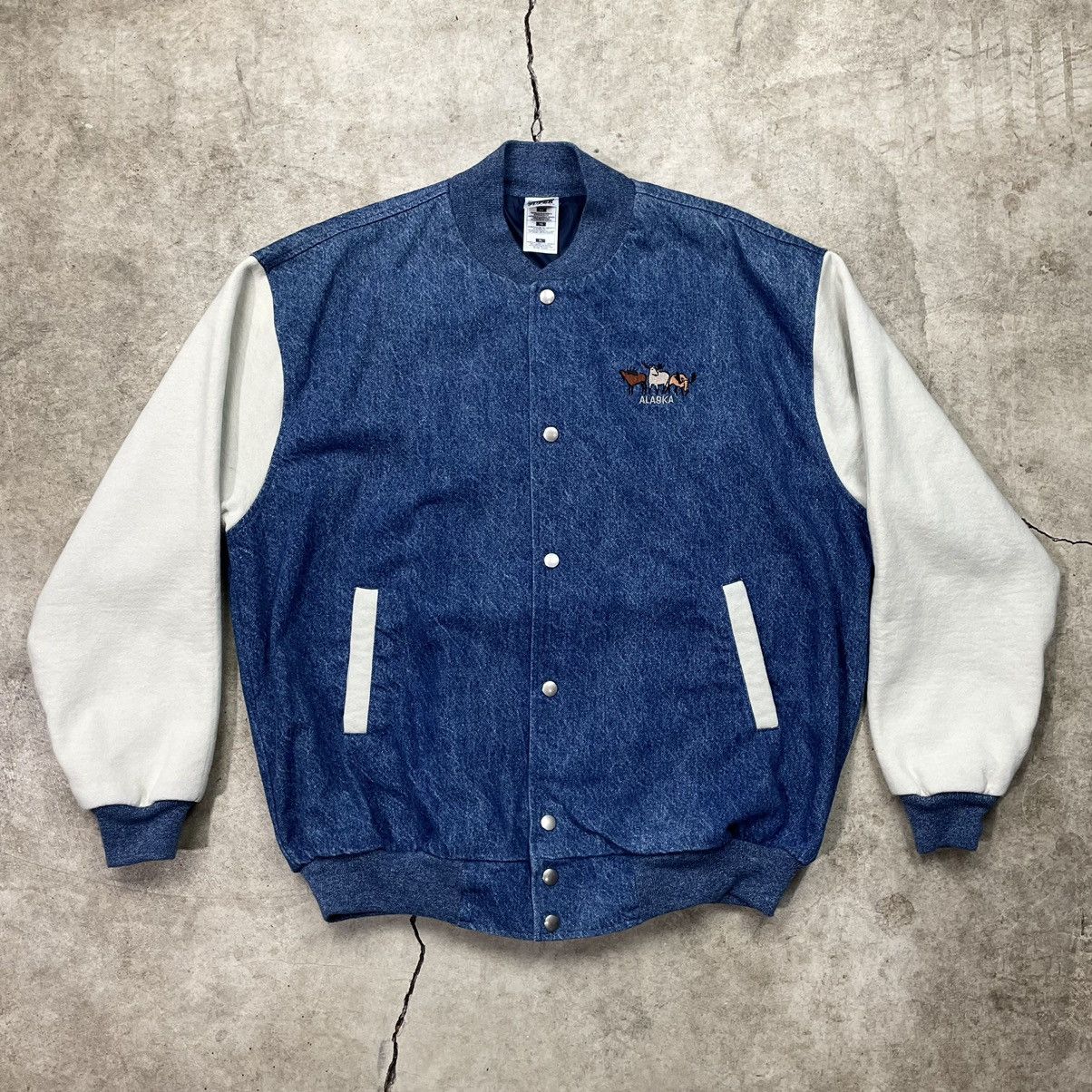Fruit Of The Loom × Varsity Jacket × Vintage Vintage 90s Denim Alaska ...