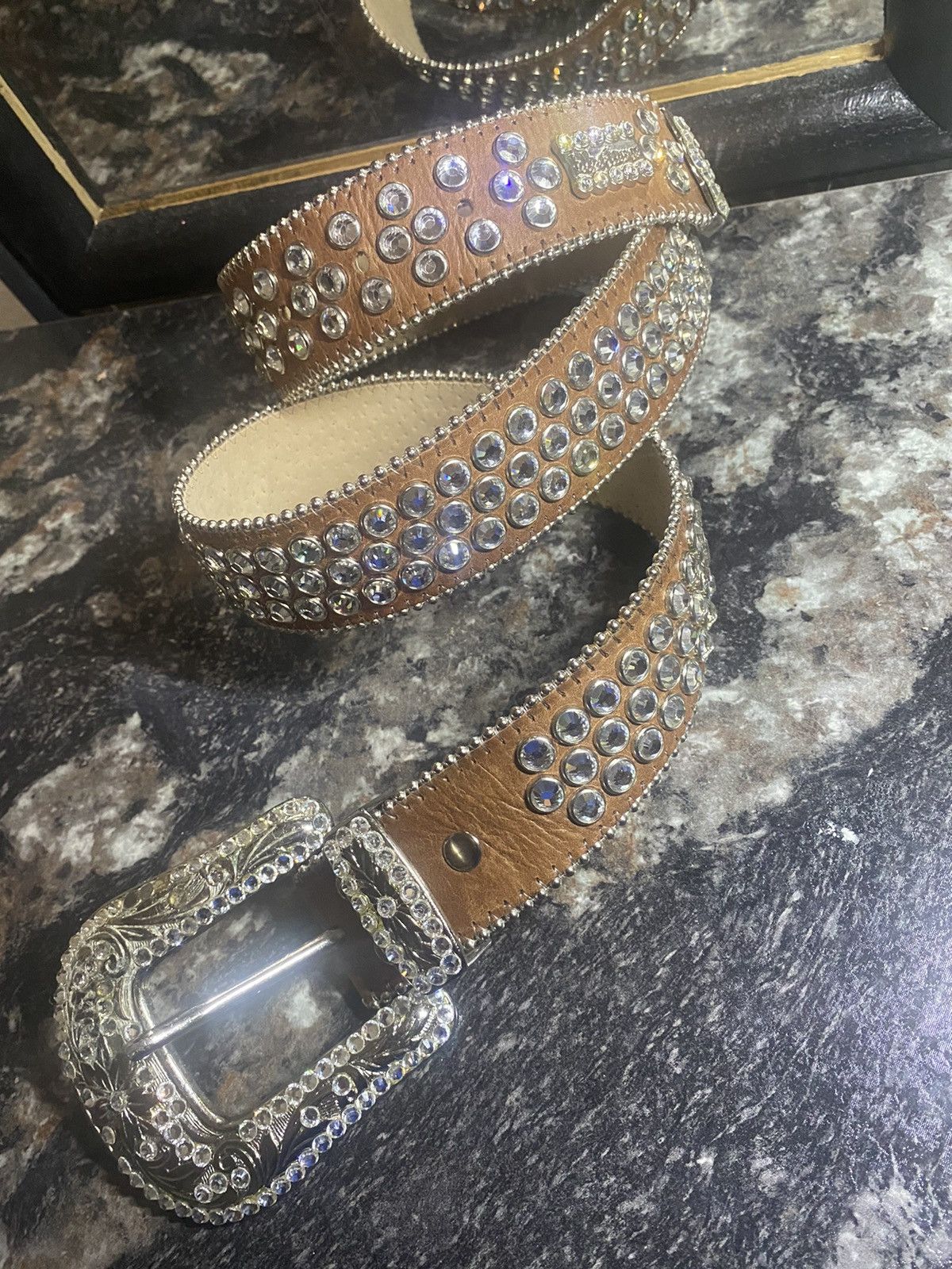 B.B. Simon B.B. Simon Brown 3 ROW TRIPLE ICED OUT BELT | Grailed