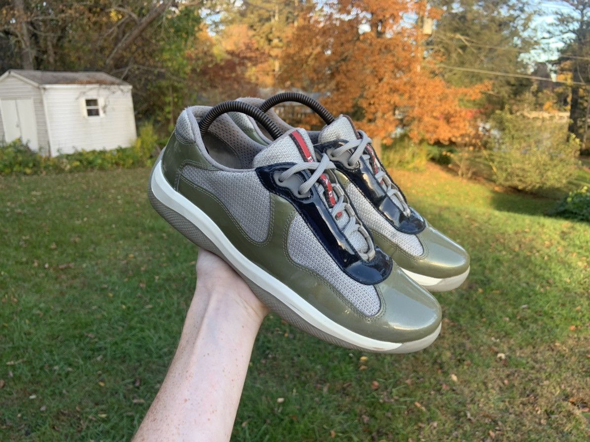 Prada Prada America's Cup Low-Top Olive/Navy Patent Leather Prada Prada America's Cup Low-Top Olive/Navy Patent Leather