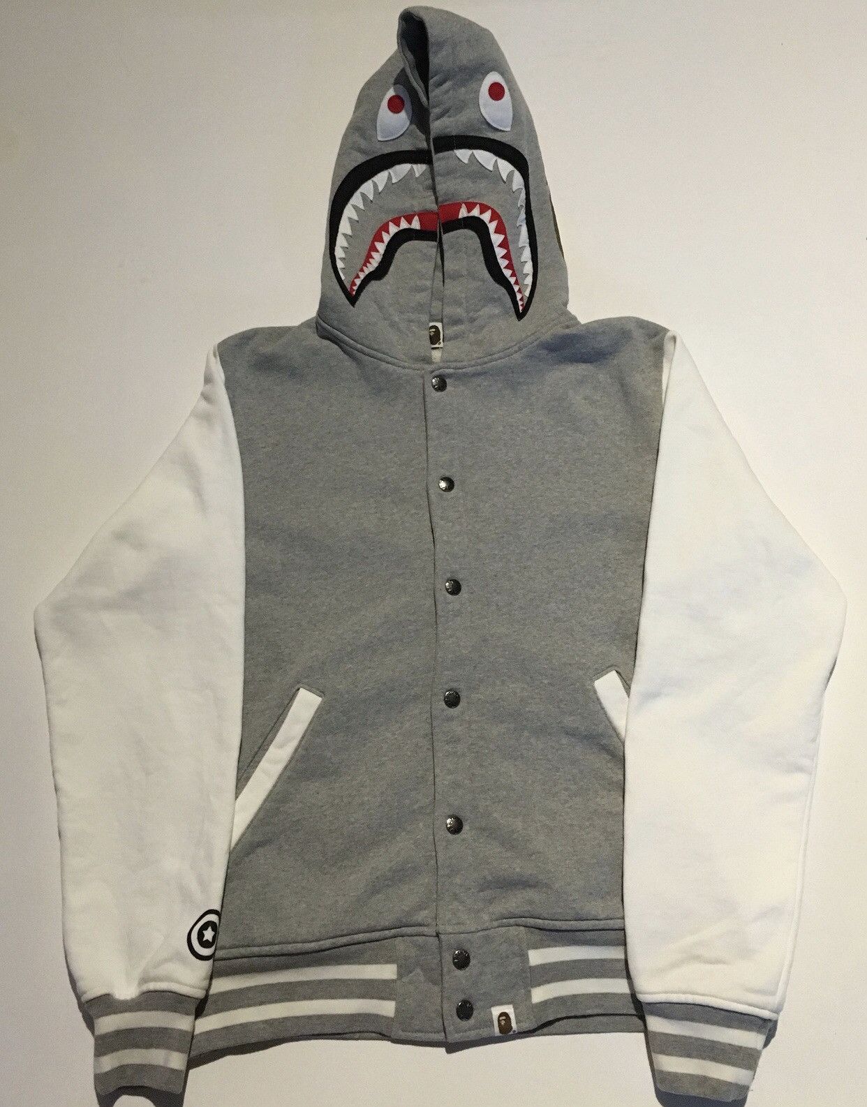 Bape Bape shark hoodie varsity jacket bomber coat | Grailed