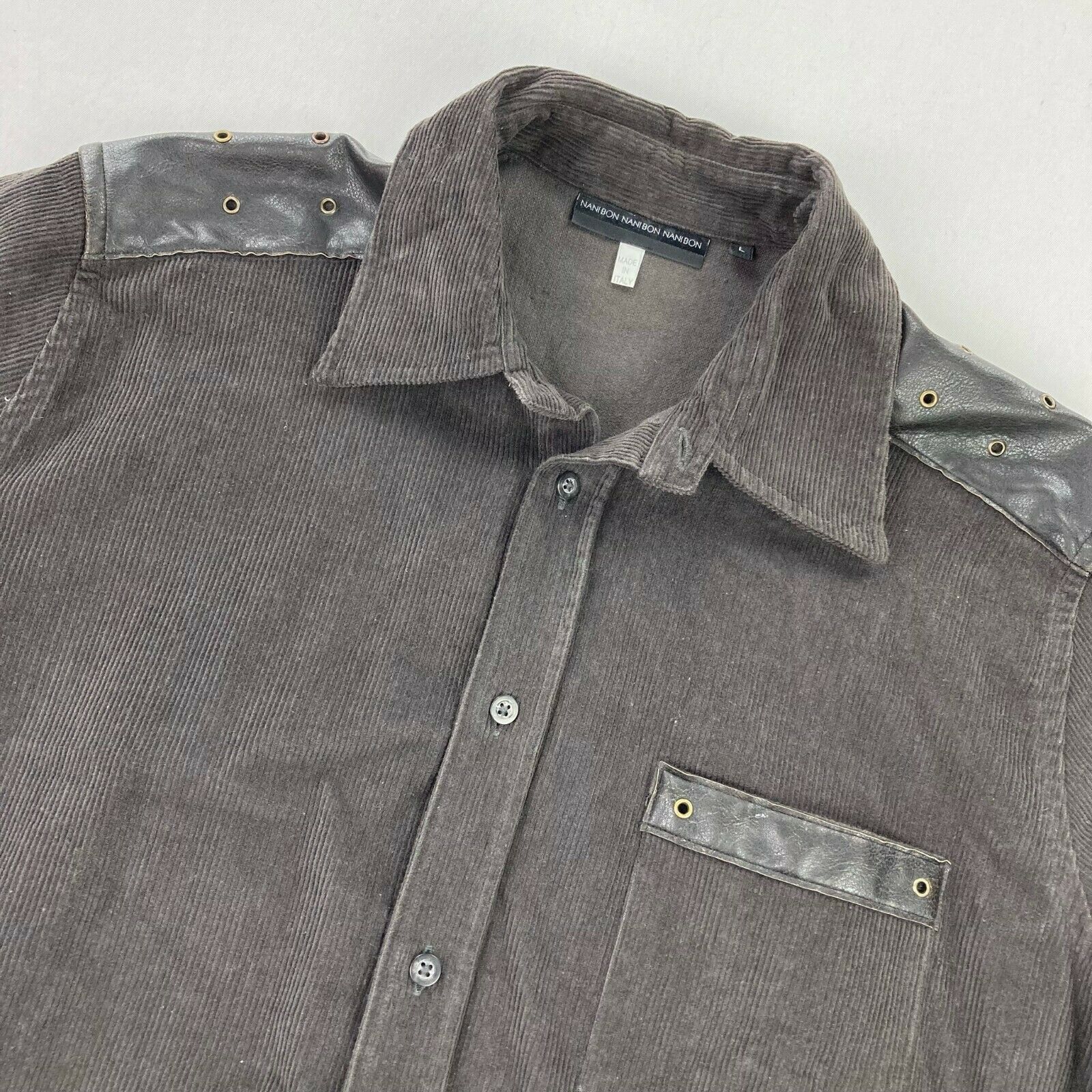 Vintage Nani Bon Men's Corduroy Leather Shirt Jacket Embossed Sun Brown ...