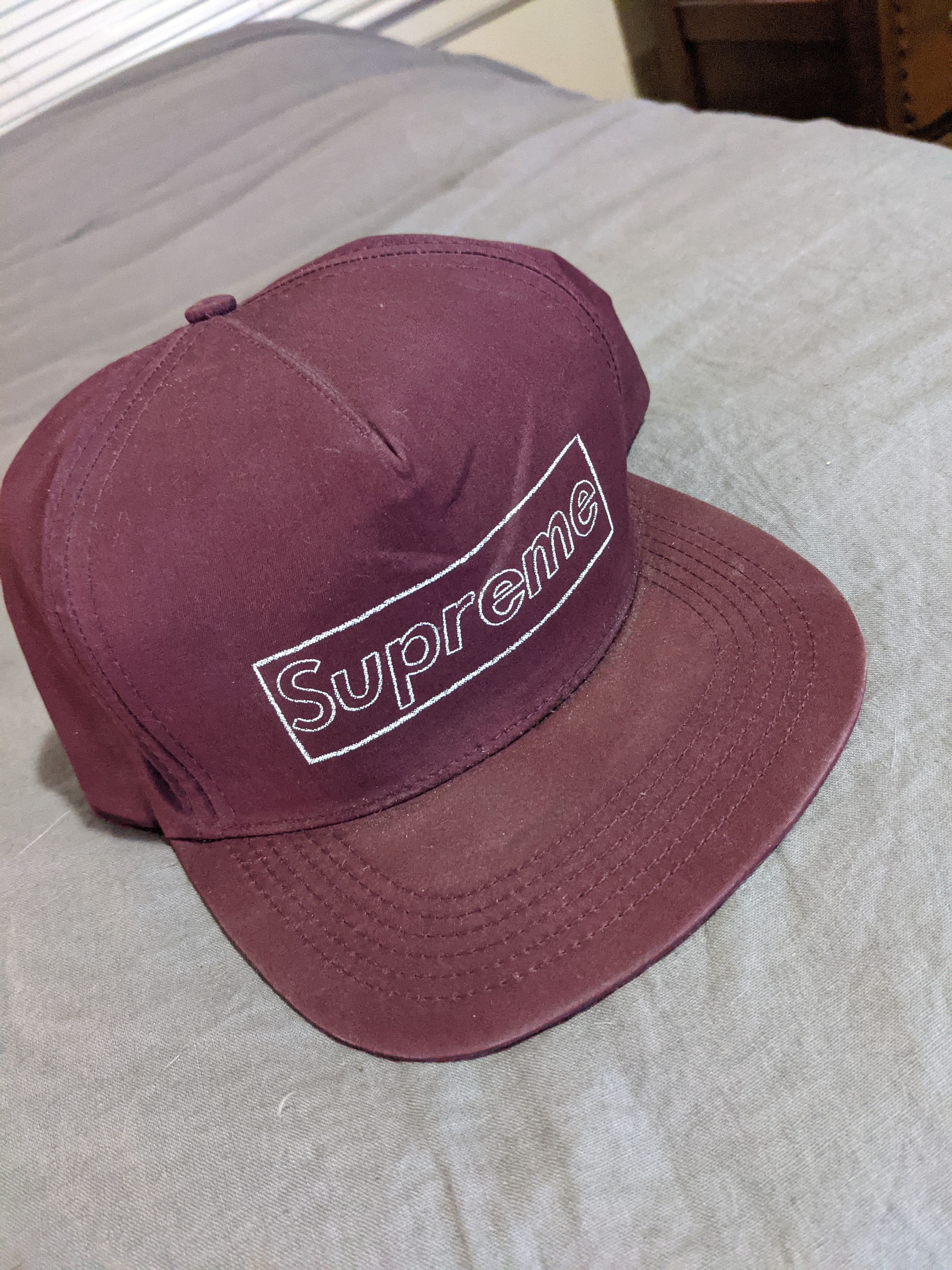 Kaws × Supreme KAWS X Supreme Chalk Box Logo 5-Panel - Burgundy | Grailed