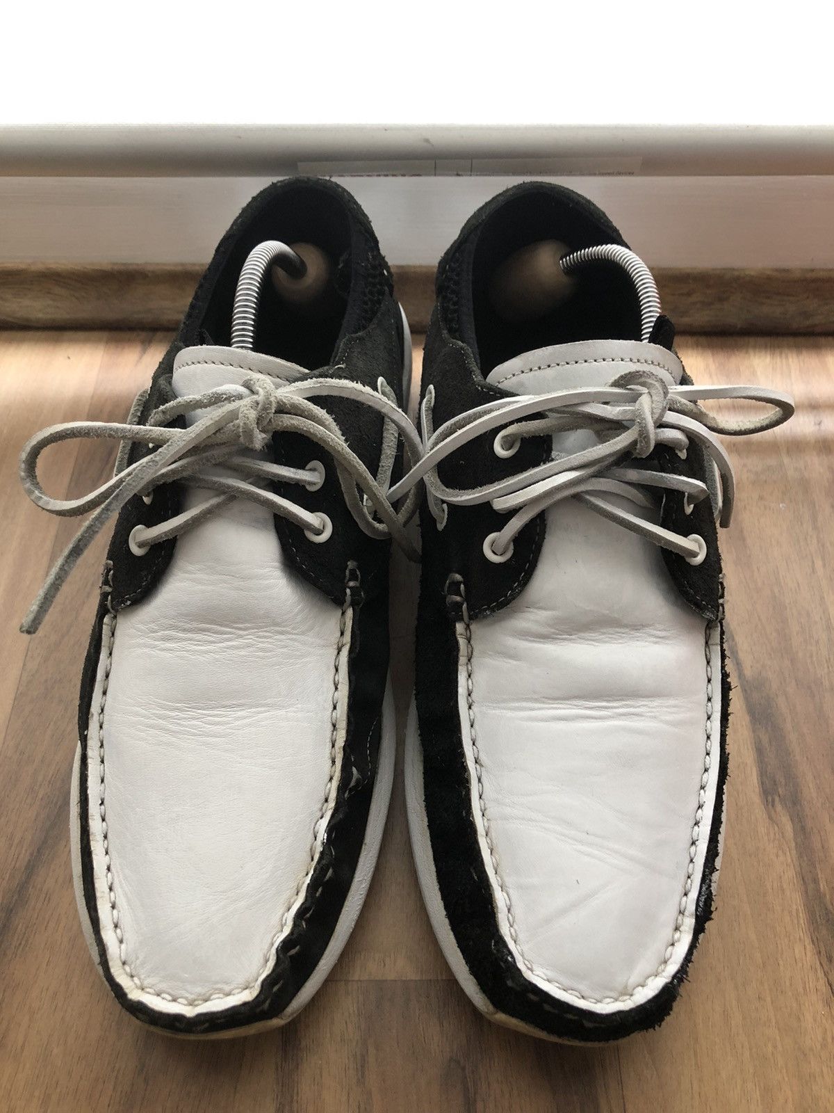 Visvim *Final drop visvim Hockney us9 white black boat shoes fbt | Grailed