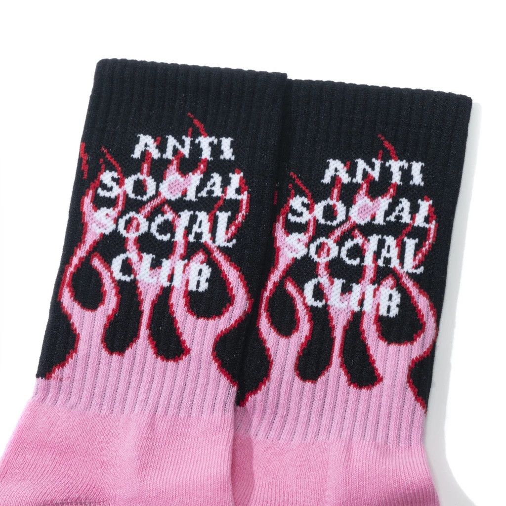Anti Social Social Club DS ASSC White logo Pink Flame Socal Black Socks ...