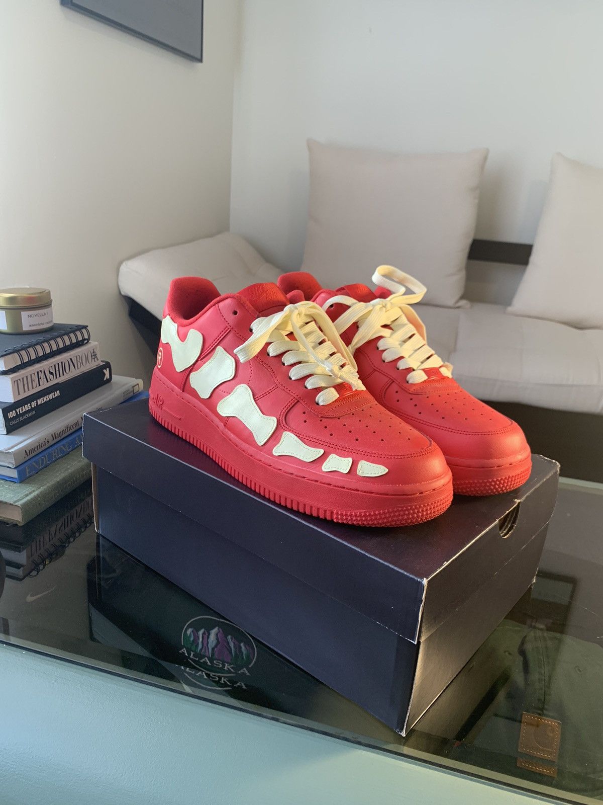 Nike Edmond Looi custom Dino Red OG Air Force 1s | Grailed