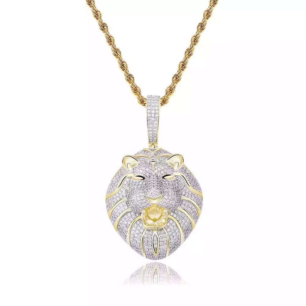 Chain × Jewelry Bling Iced Out Lion Head Pendant + Rope Chain | Grailed