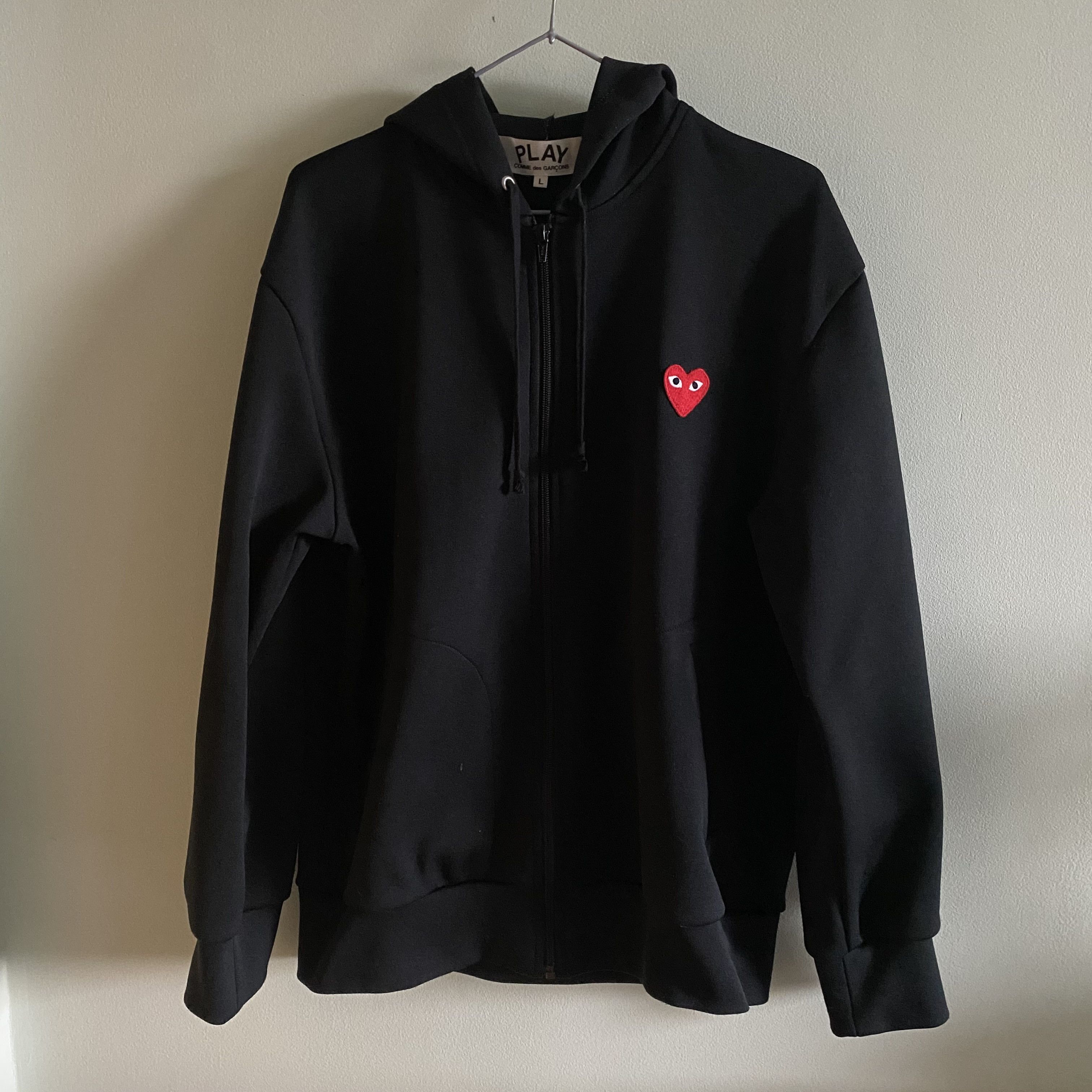 Comme Des Garcons Play CDG Play Zip Up Hoodie Black | Grailed