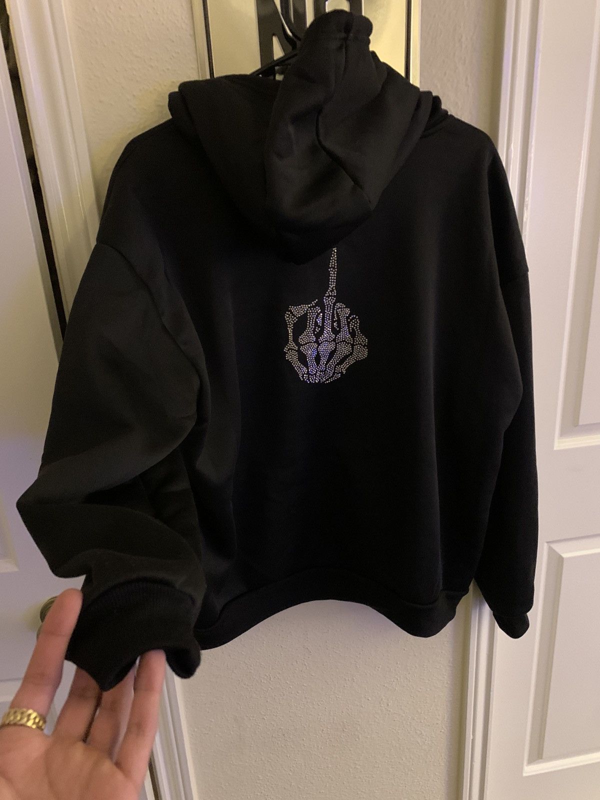 Vintage Rhinestones Skeleton Hand and Cross Zip Up Hoodie | Grailed