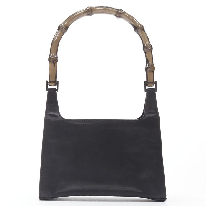 Gucci vintage GUCCI black satin acrylic bamboo square cut shoulder bag ...