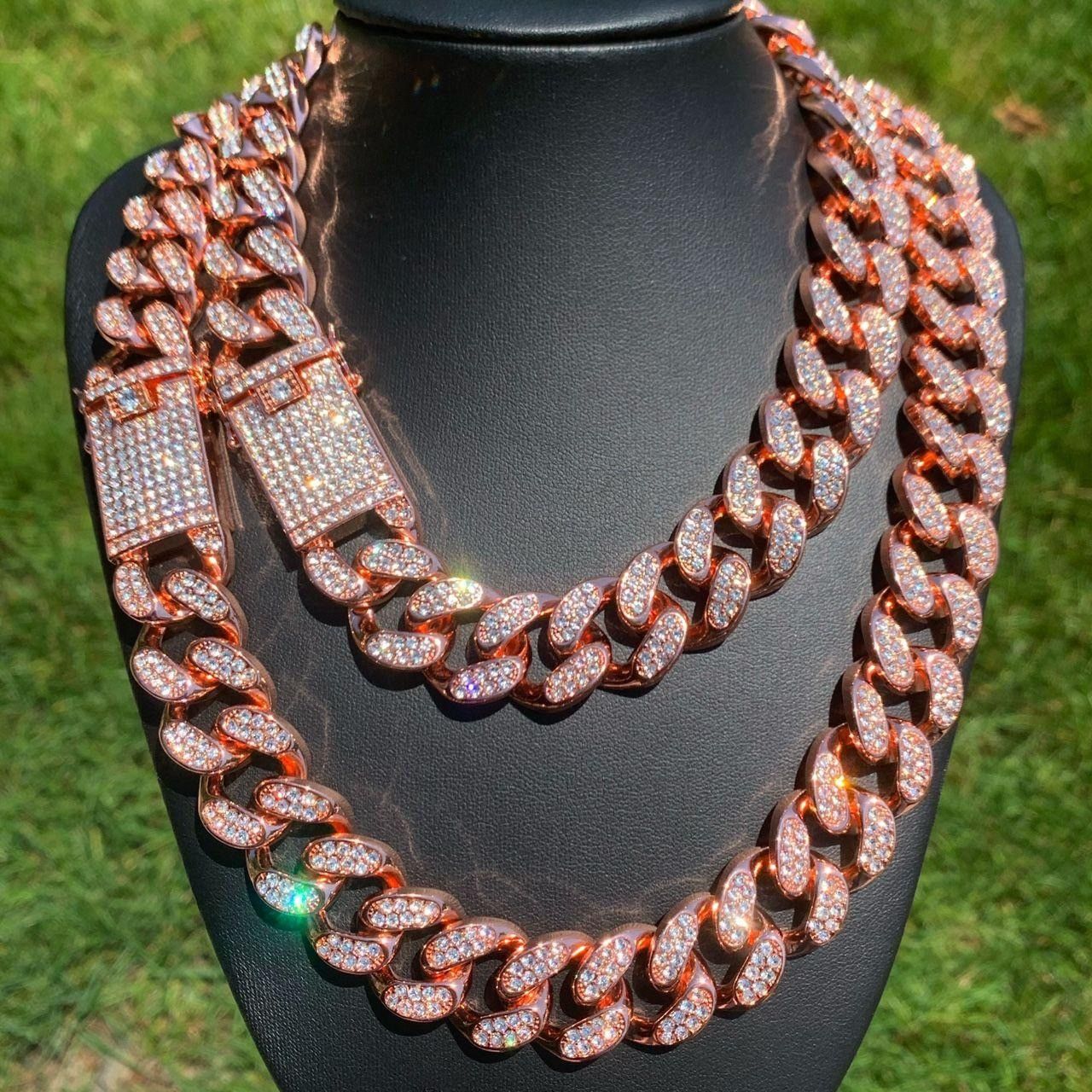 Jewelry × Streetwear Iced Cuban Link Chain | Rose Gold Cuban Chain 20mm ...