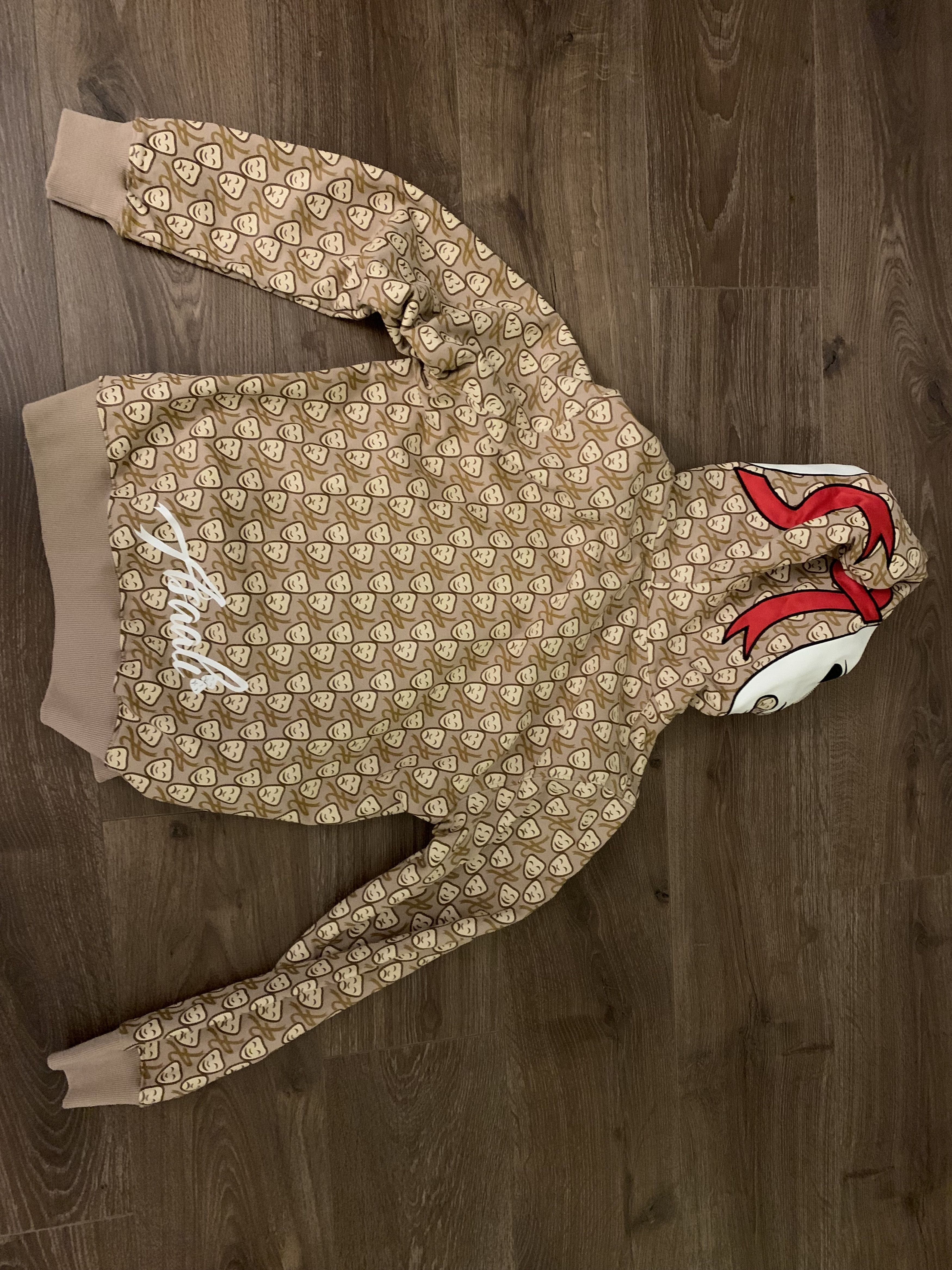 Streetwear Asaali 1st Beige All Over Print White Leather Mask Hoodie ...