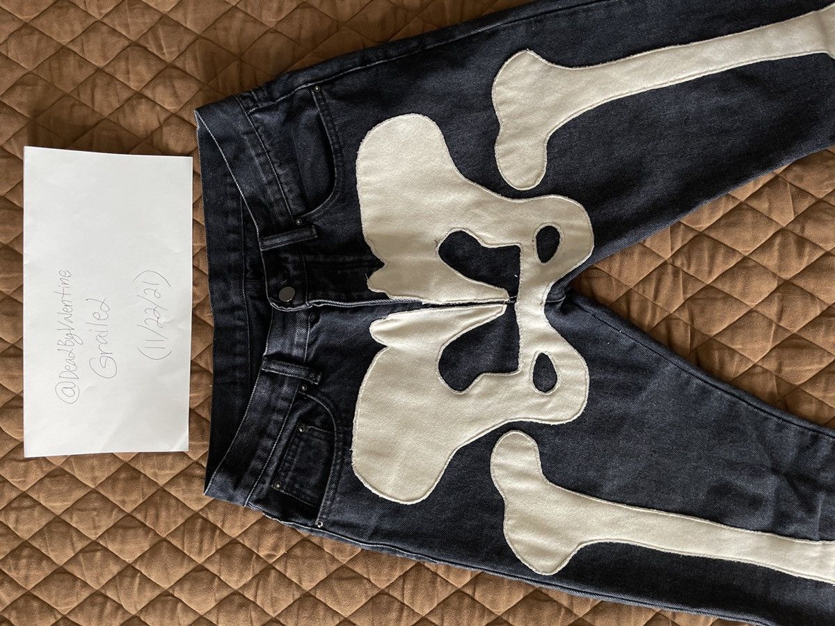 Mnml Mnml Skeleton Bones Patched Denim Jeans Grailed
