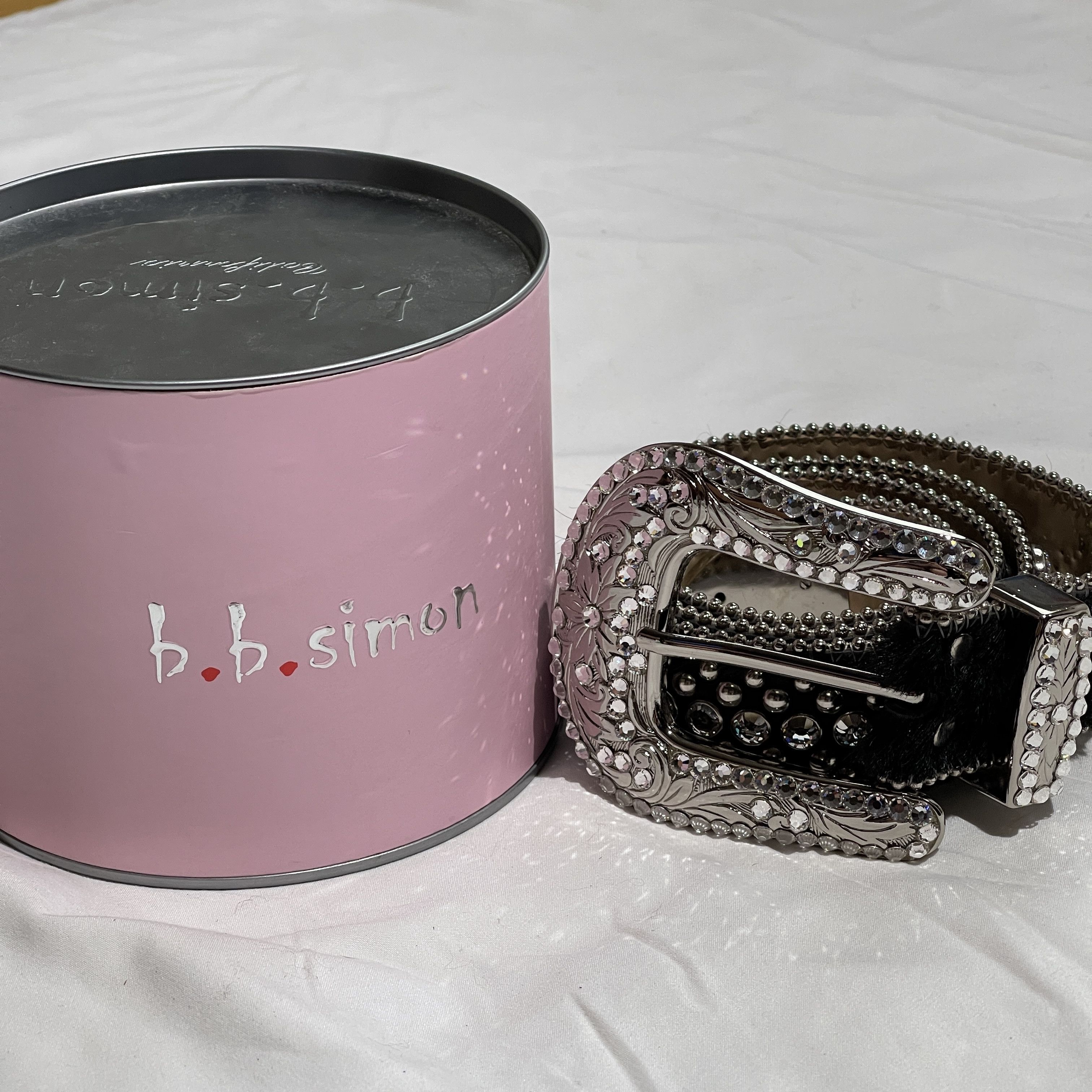 B.B. Simon BB Simon Black Pony-hair Crystal Cross Belt | Grailed