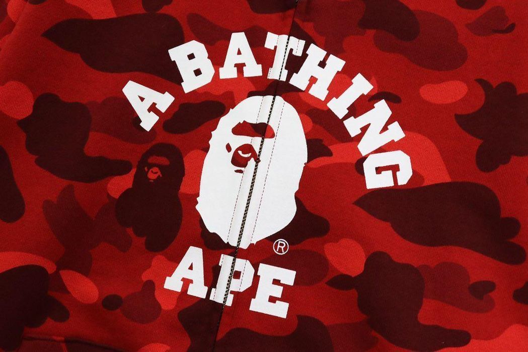 Bape BAPE Red Color Camo College Full Zip Hoodie | Grailed