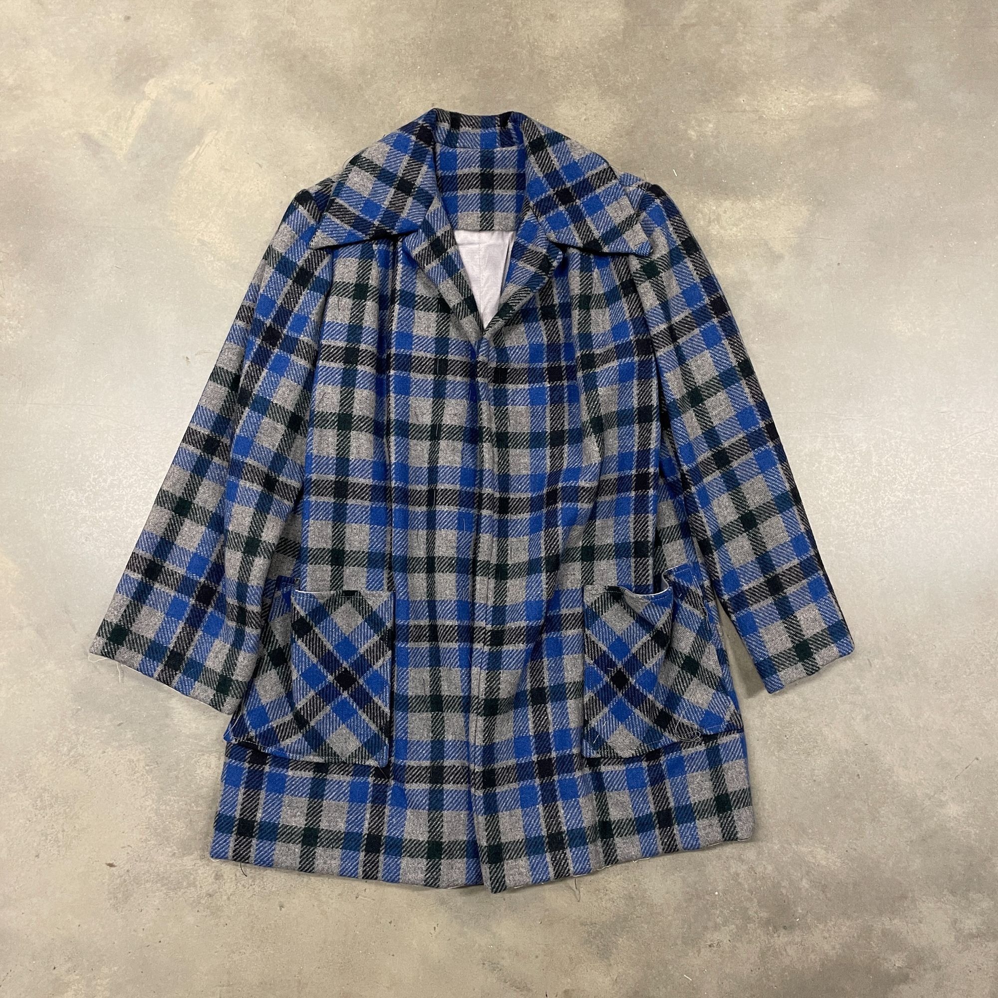 Vintage 60s VTG Blue Wool Plaid Hunting Outercoat Overcoat Mens | Grailed