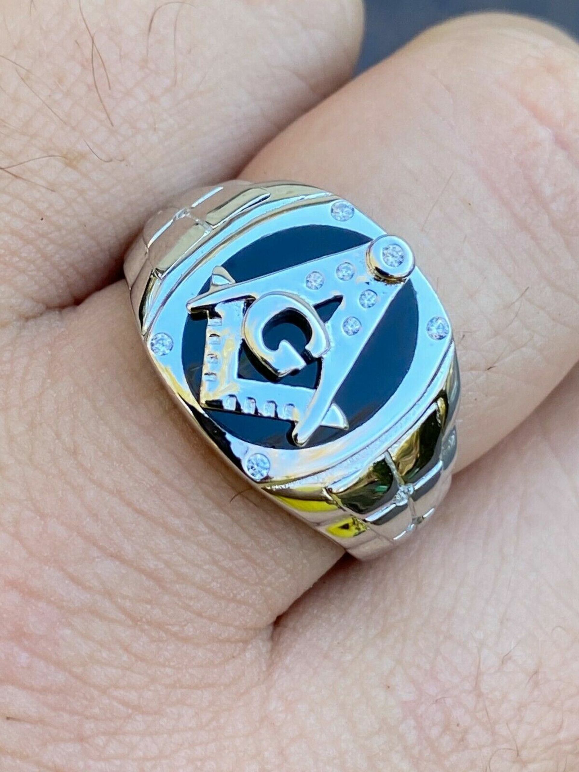 HarlemBling 925 Sterling Freemason Masonic Letter G Black Onyx Ring ...