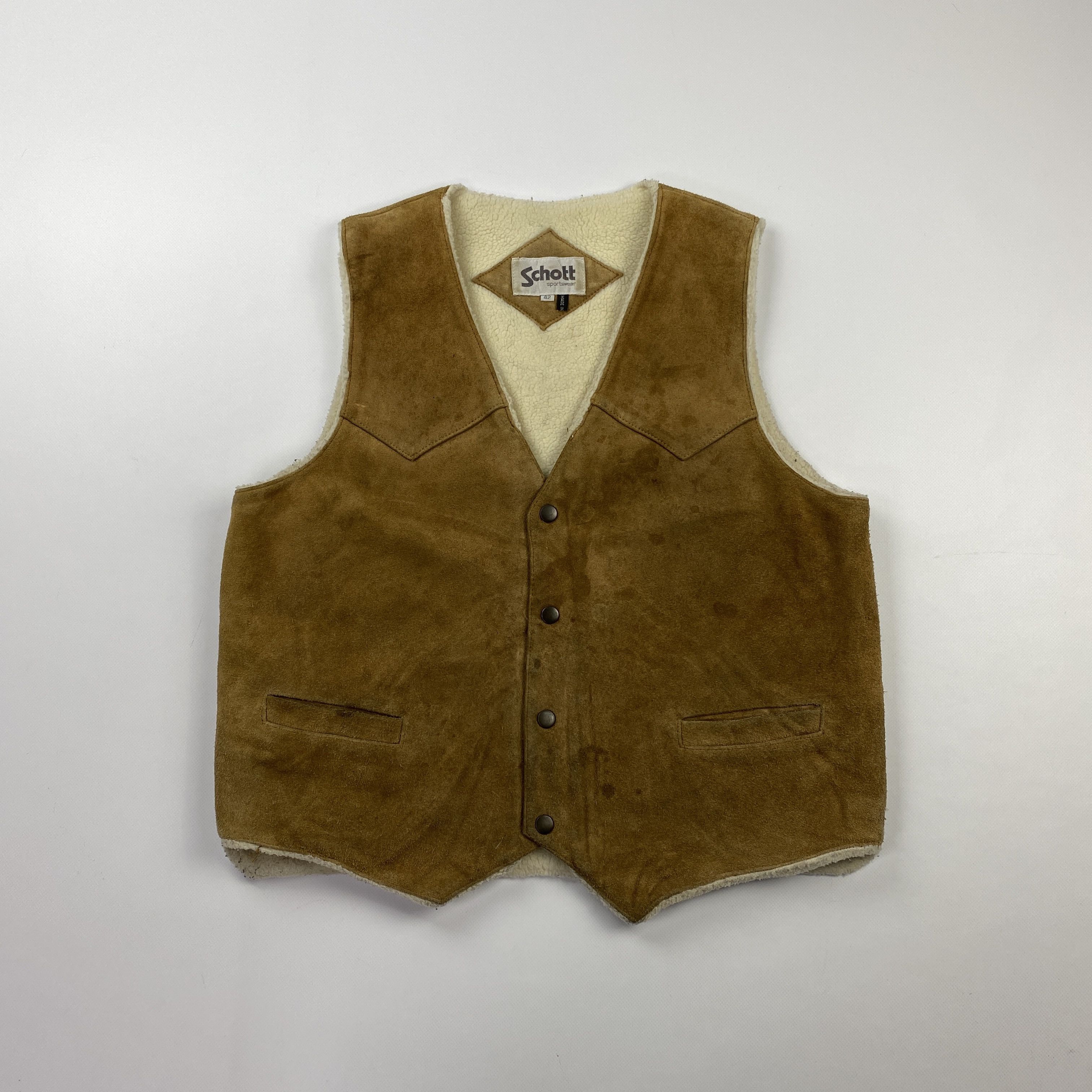 Schott × Vintage Vintage 70s/80s Schott Suede Sherpa Lined Vest | Grailed