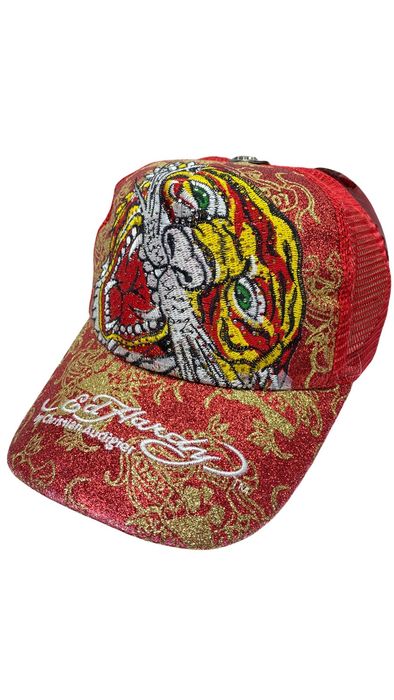 Christian Audigier 🔥LASTDROP🔥 Rare Shiny Red Tiger Ed Hardy Trucker Hat ...