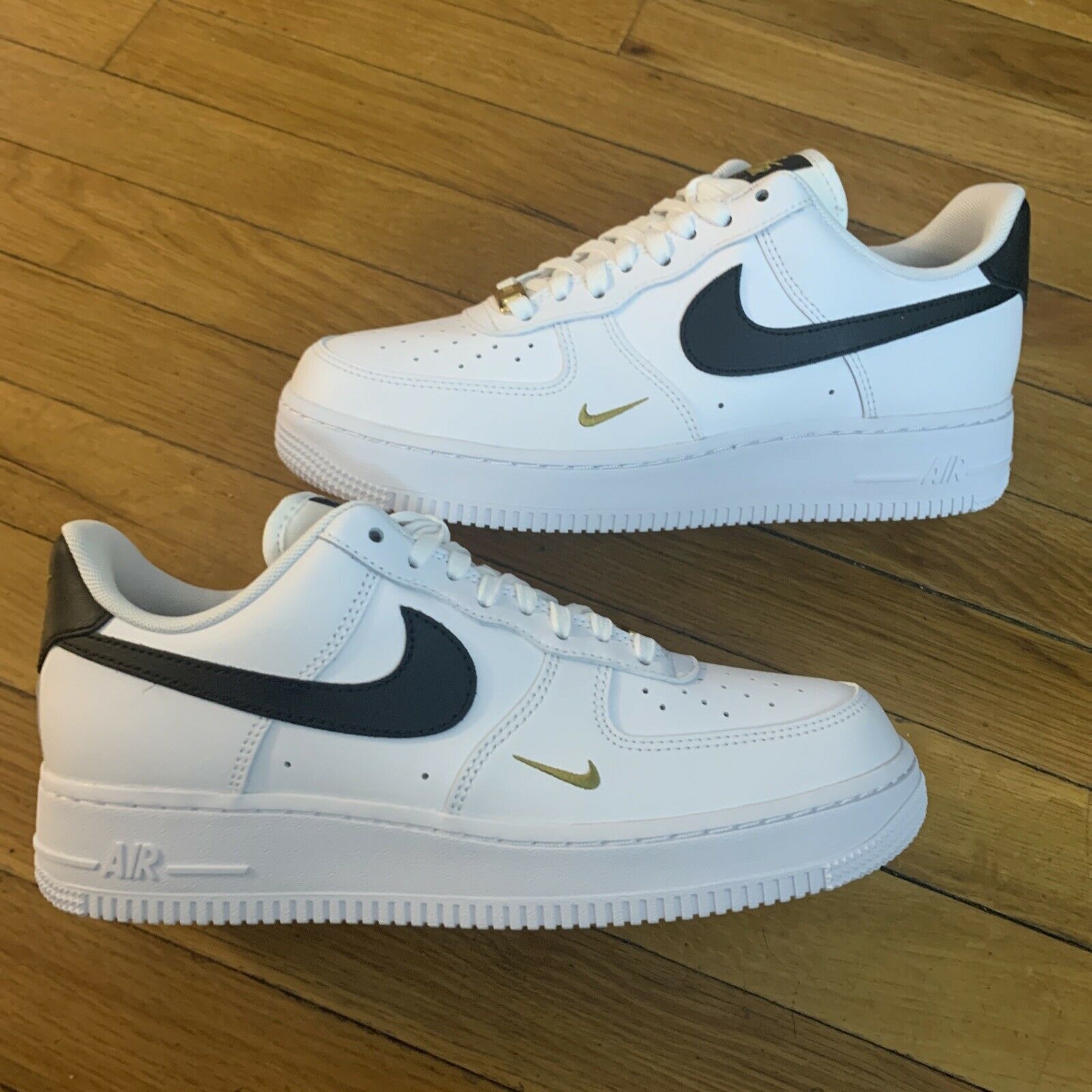 Nike WMNS AF1 Low '07 Essential White Black Gold Mini Swoosh | Grailed