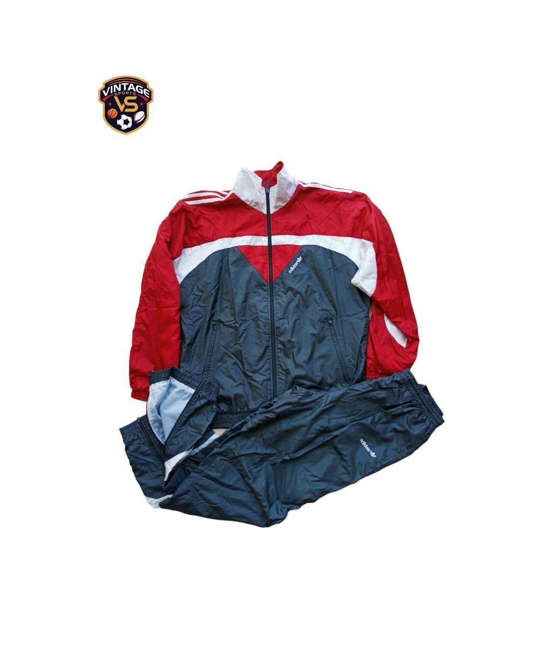 Adidas × Vintage Vintage Full Tracksuit Adidas Shell Suit Red Grey ...