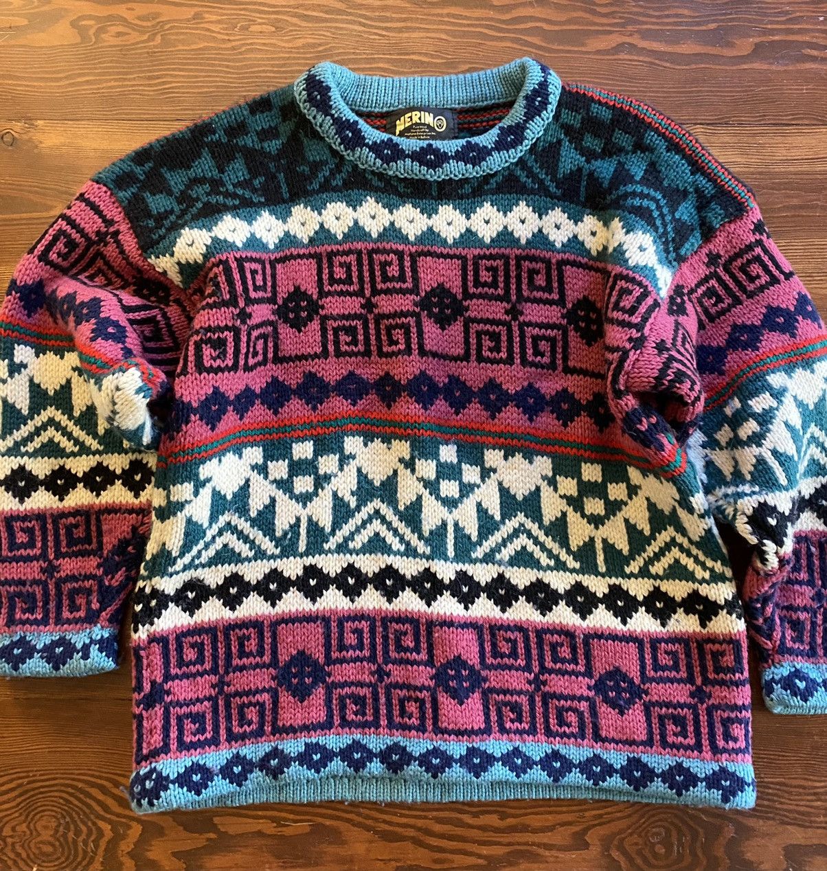 Coloured Cable Knit Sweater × Handknit × Vintage Vintage 80’s Bolivian ...