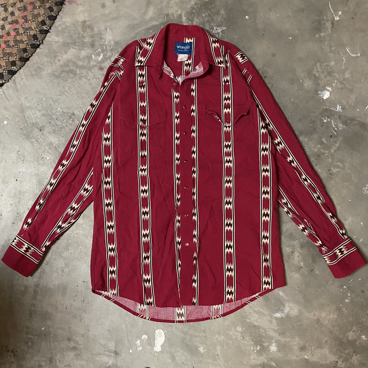 Vintage Vintage 90s Wranger Aztec Red Button Up long sleeve shirt | Grailed