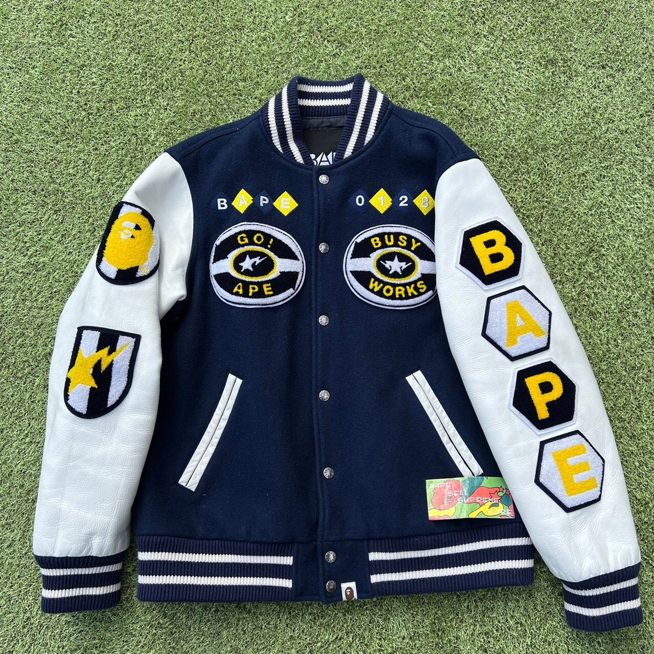 Bape BAPE versity jacket Navy/White | Grailed