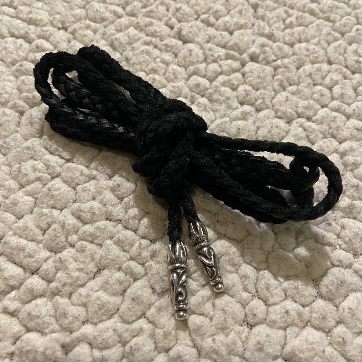 Chrome Hearts Chrome Hearts Black Braided Leather Necklace W Silver ...