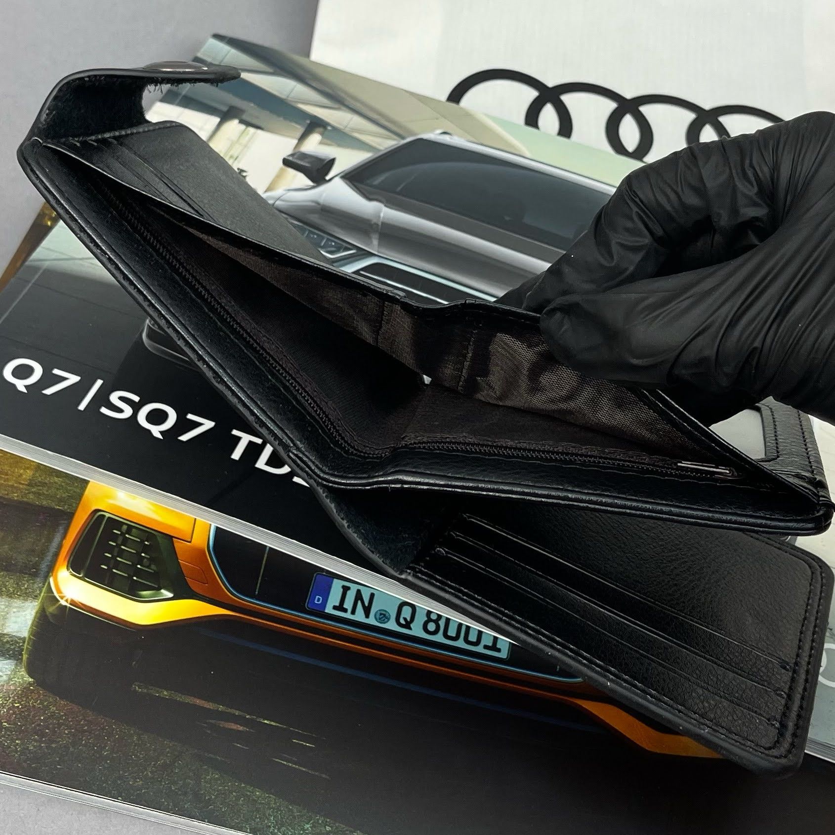 Audi AUDI men's wallet card holder black leather with logo | Grailed