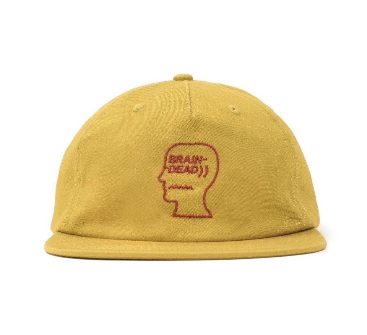 Brain Dead 5 PANEL TWILL LOGO HEAD HAT - YELLOW | Grailed