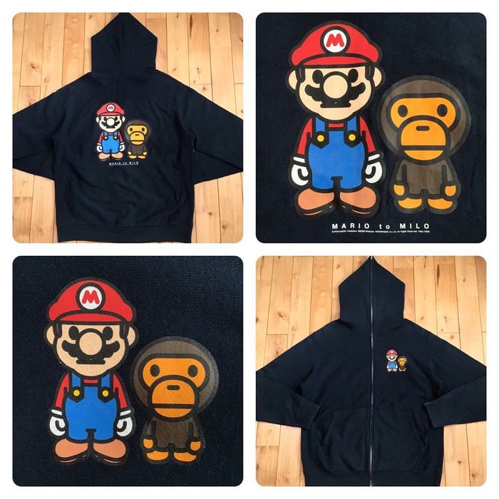Bape BAPE × Nintendo Mario Milo Full Zip Hoodie Dark Navy | Grailed